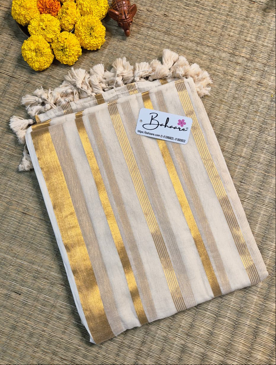Noor | Classic South Indian Mul Mul Cotton Saree with Zari Lines – Bahaare